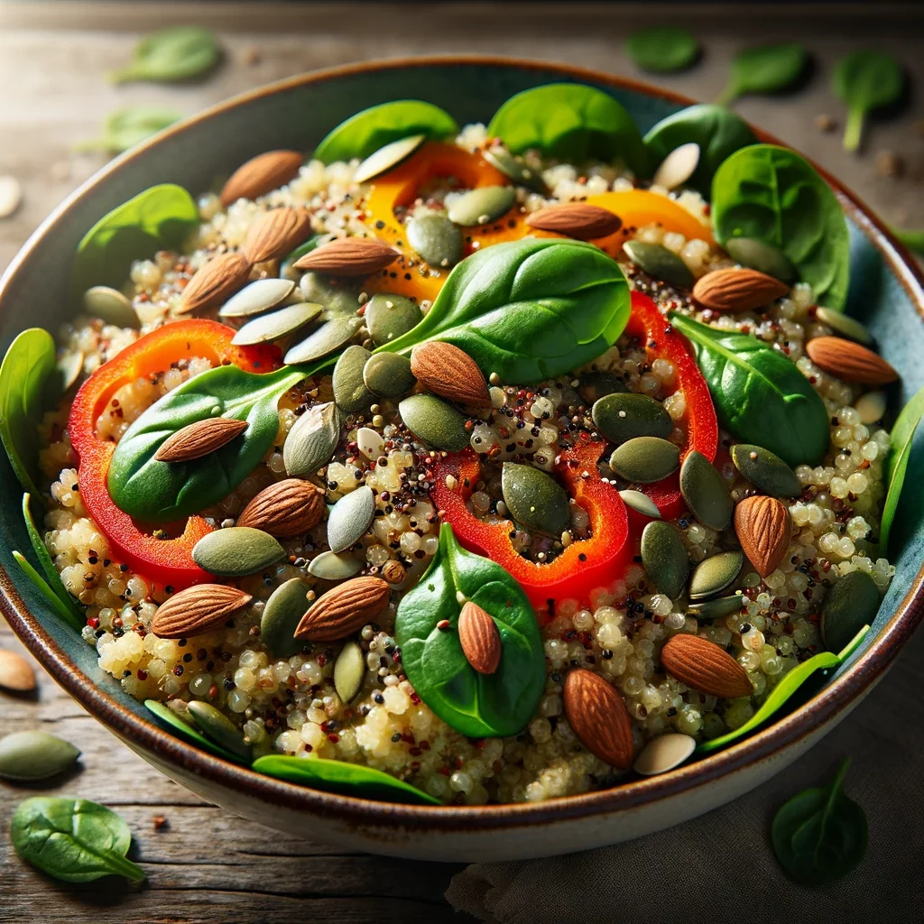 Almond Quinoa Red Peppers and Spinach Salad - MealMaps